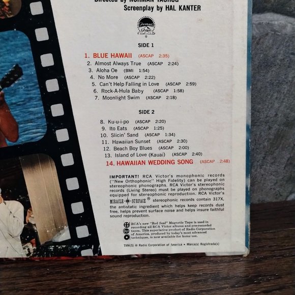 RCA Victor | Media | Elvis Presley Blue Hawaii Soundtrack Lsp2426 961 ...